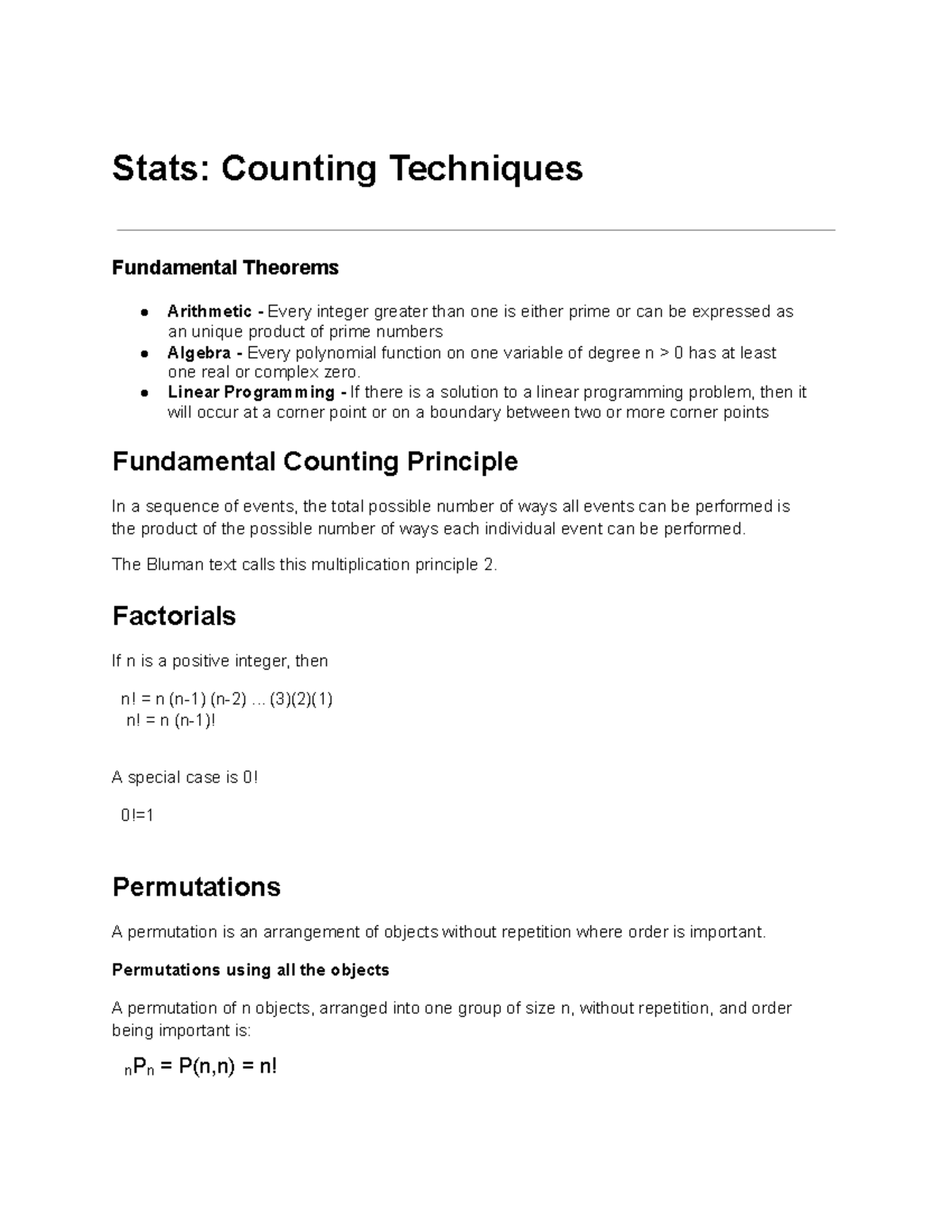 Stats Counting Techniques - Stats: Counting Techniques Fundamental ...