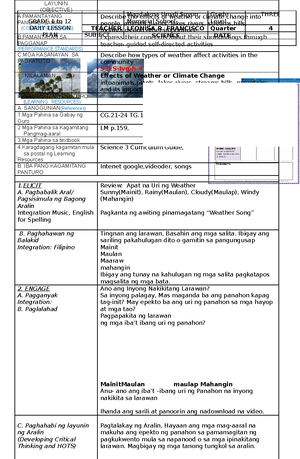 TLE HE BA9 w1 - LESSON PLAN - W Learning Area TLE-BARTENDING Grade ...