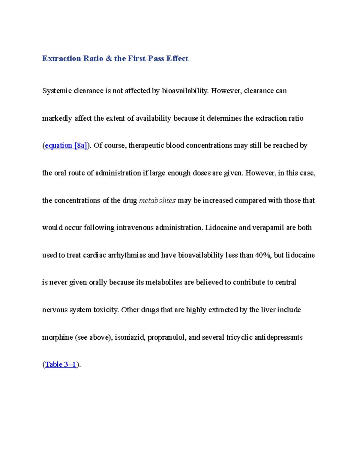 Extraction Ratio the First Pass Effect - Extraction Ratio & the First ...