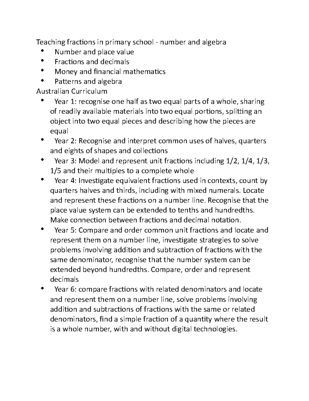 Week 6 - Lecture notes 6 - Teaching fractions in primary school number ...