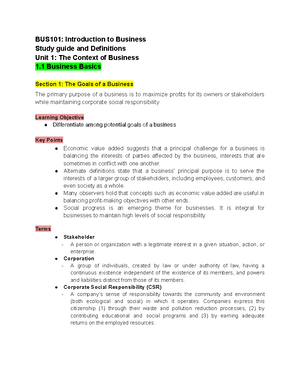 1.1 Business Basics (Section 2 Benefits of Organization) - BUS101 ...