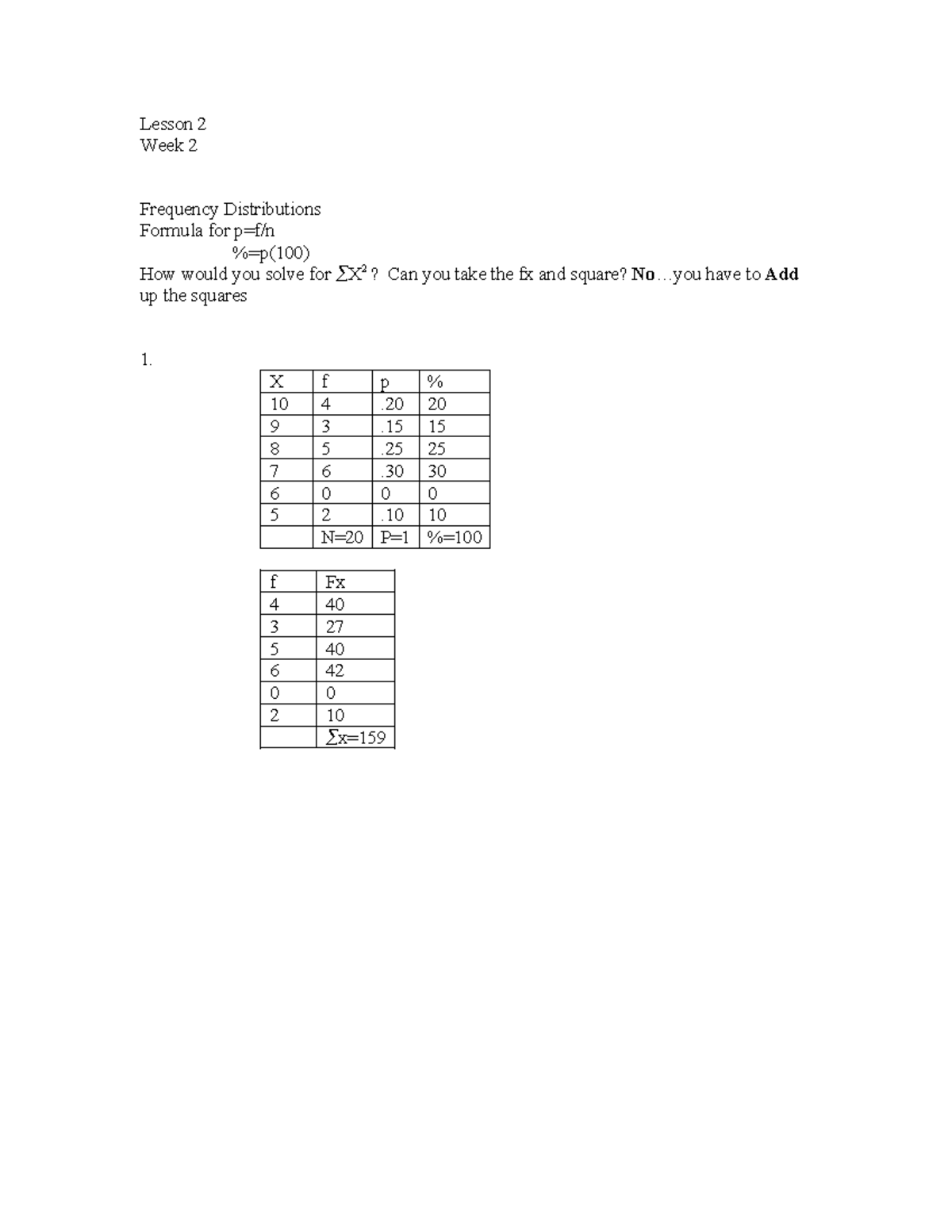 Stats Chapter 2 and 3 - Lesson 2 Week 2 Frequency Distributions Formula ...