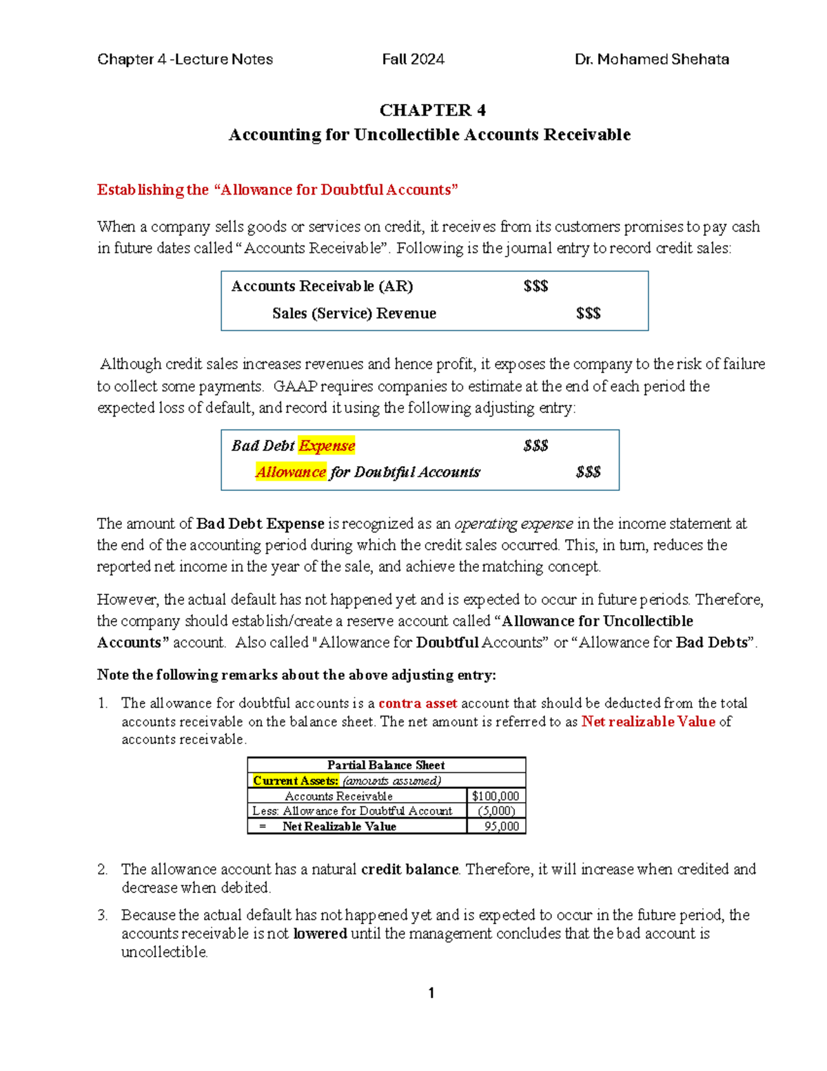 Chapter 4 Lecture Notes - Accounting for Uncolleectible Receivable pdf ...
