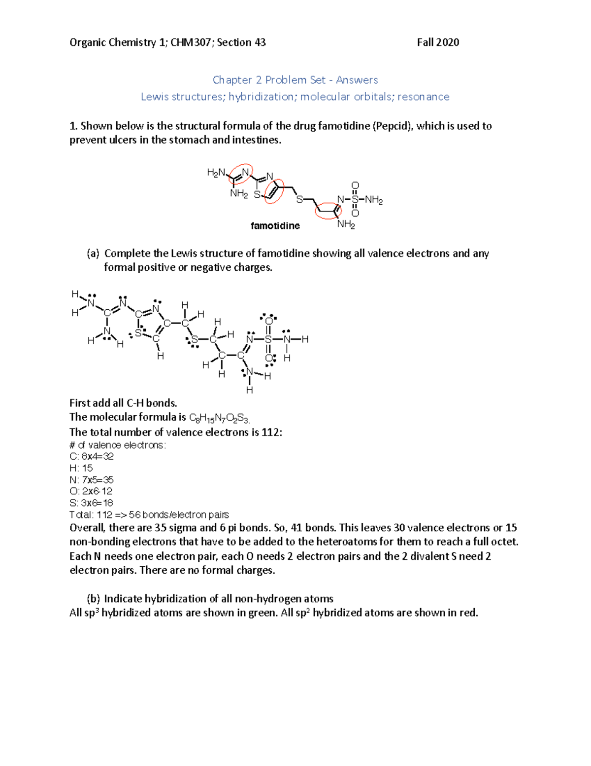 Chapter 2 Problem Set-Answers - Chapter 2 Problem Set - Answers Lewis structures; hybridization ...