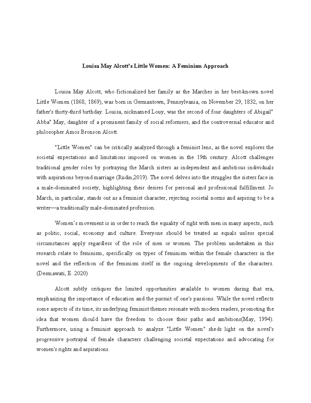 American lit(Analysis) - Louisa May Alcott's Little Women: A Feminism ...