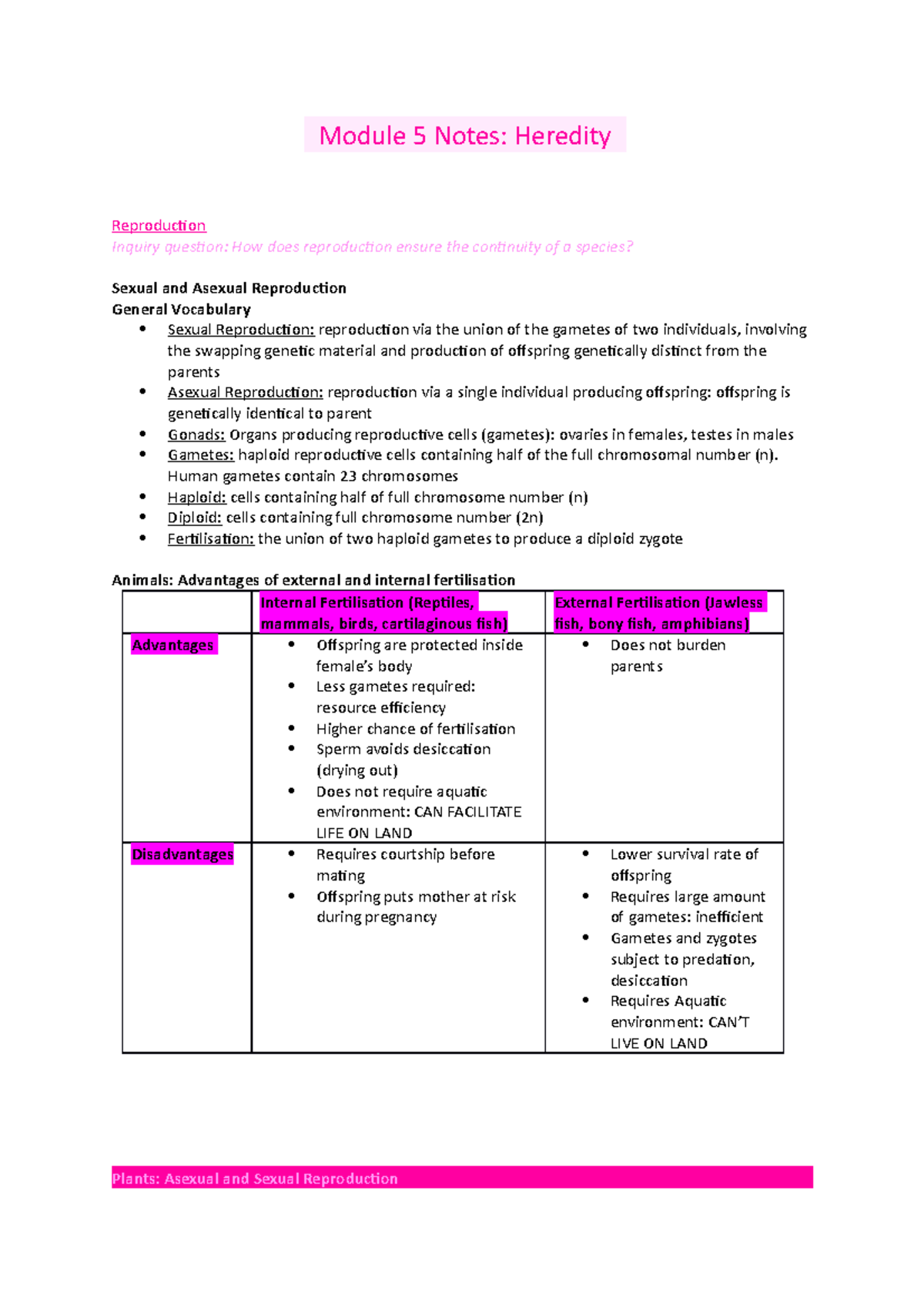 Heridity Module 5 Notes Reproduction Inquiry Question How Does Reproduction Ensure The