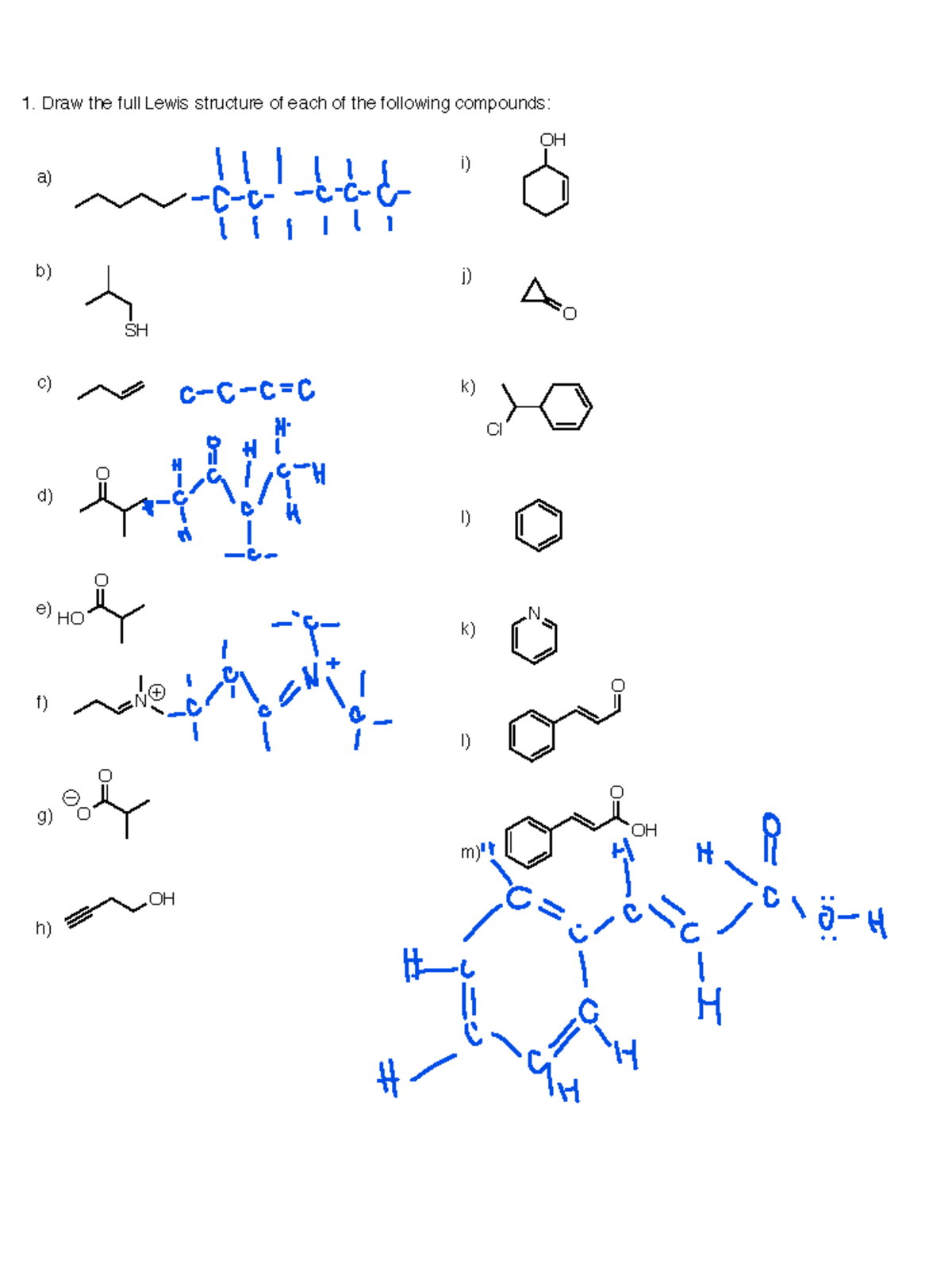 Problem set 2 - Lewis structures - SH O HO O N O O OH OH O Cl N O O OH ...