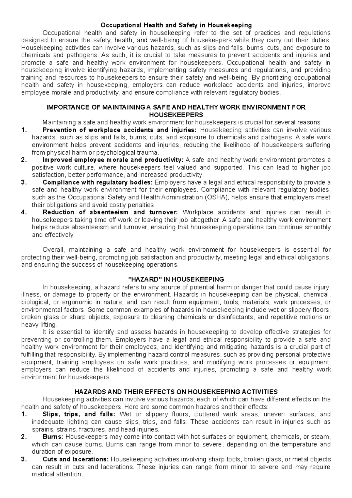 Chapter 9 OSHA - Household Resources Management - Occupational Health ...