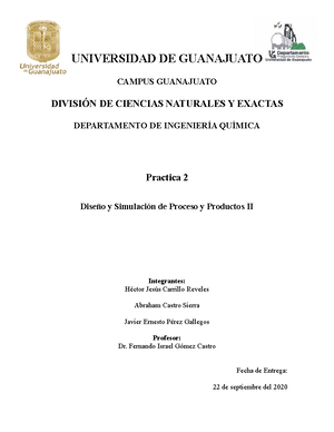 Práctica 8. Planta de etileno - Universidad de Guanajuato. DCNE 29/05/2023. Práctica 8. Planta ...