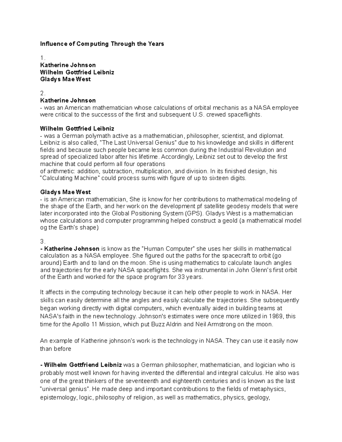 The introduction to computing (laboratory exercise 1) - Influence of ...