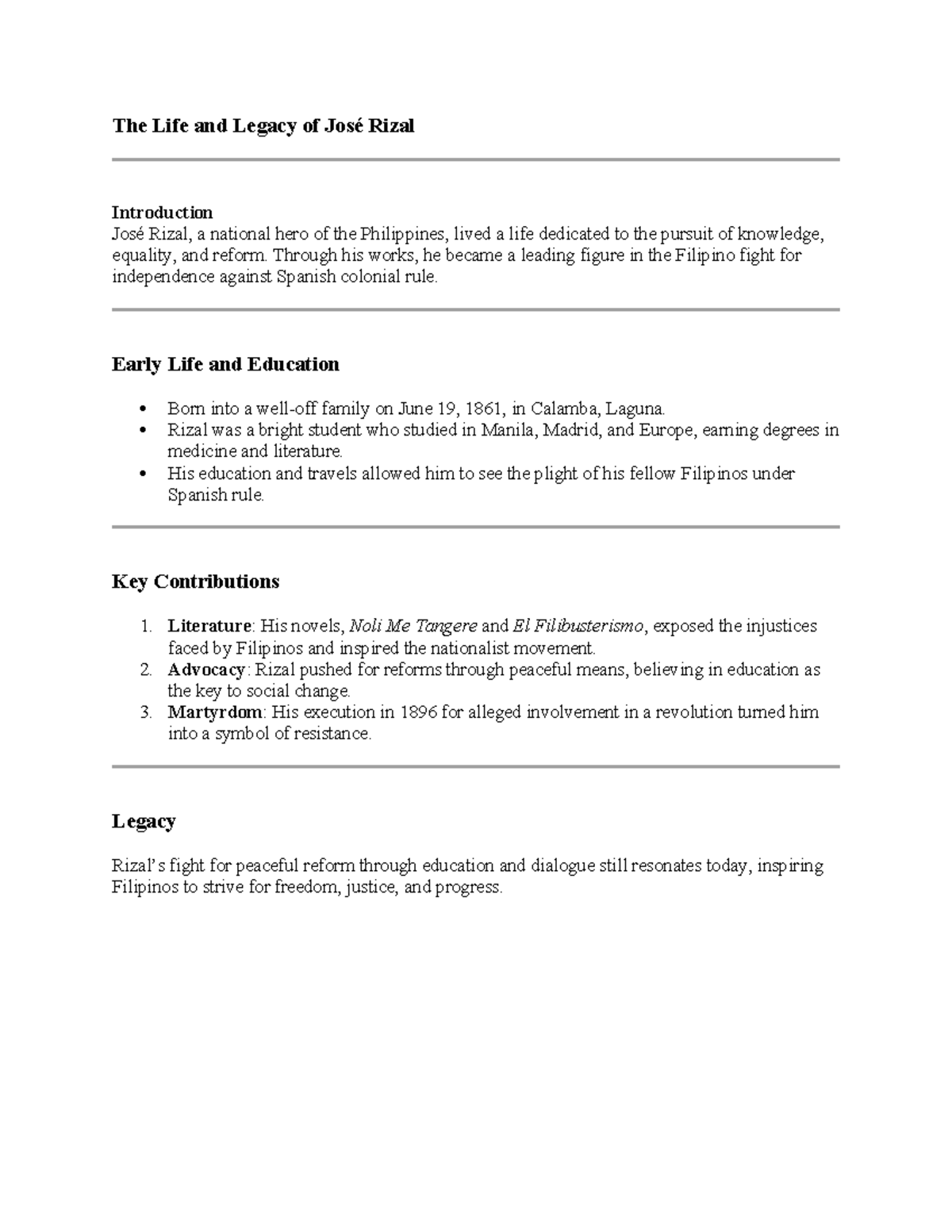 The Life and Legacy of José Rizal - The Life and Legacy of José Rizal ...