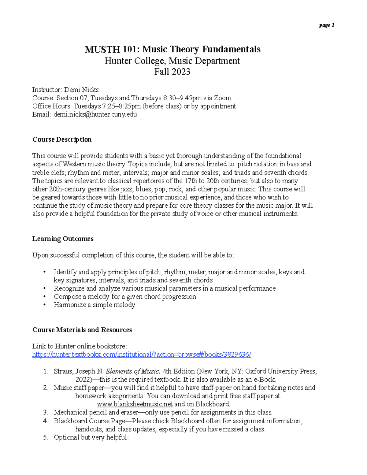 Syllabus Theory Fundamentals Fall 2023 - MUSTH 101: Music Theory ...
