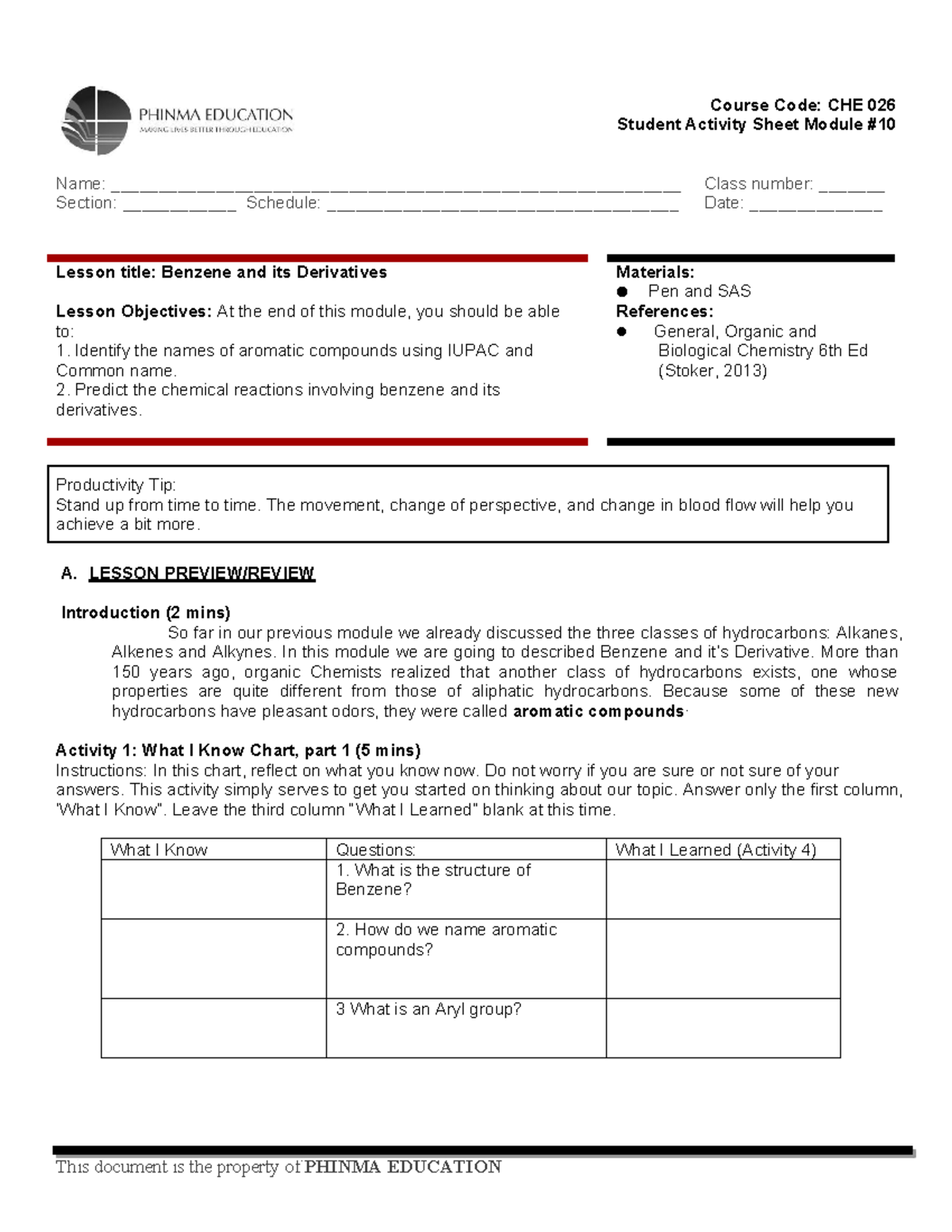 Module 10 chemistry - Student Activity Sheet Module # Name: - Studocu