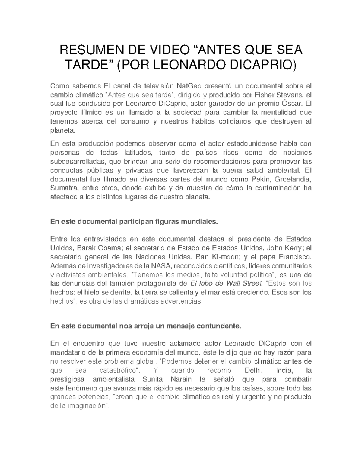 Resumen-de-video-quotantes-que-sea-tardequot-por-leonardo-dicaprio ...