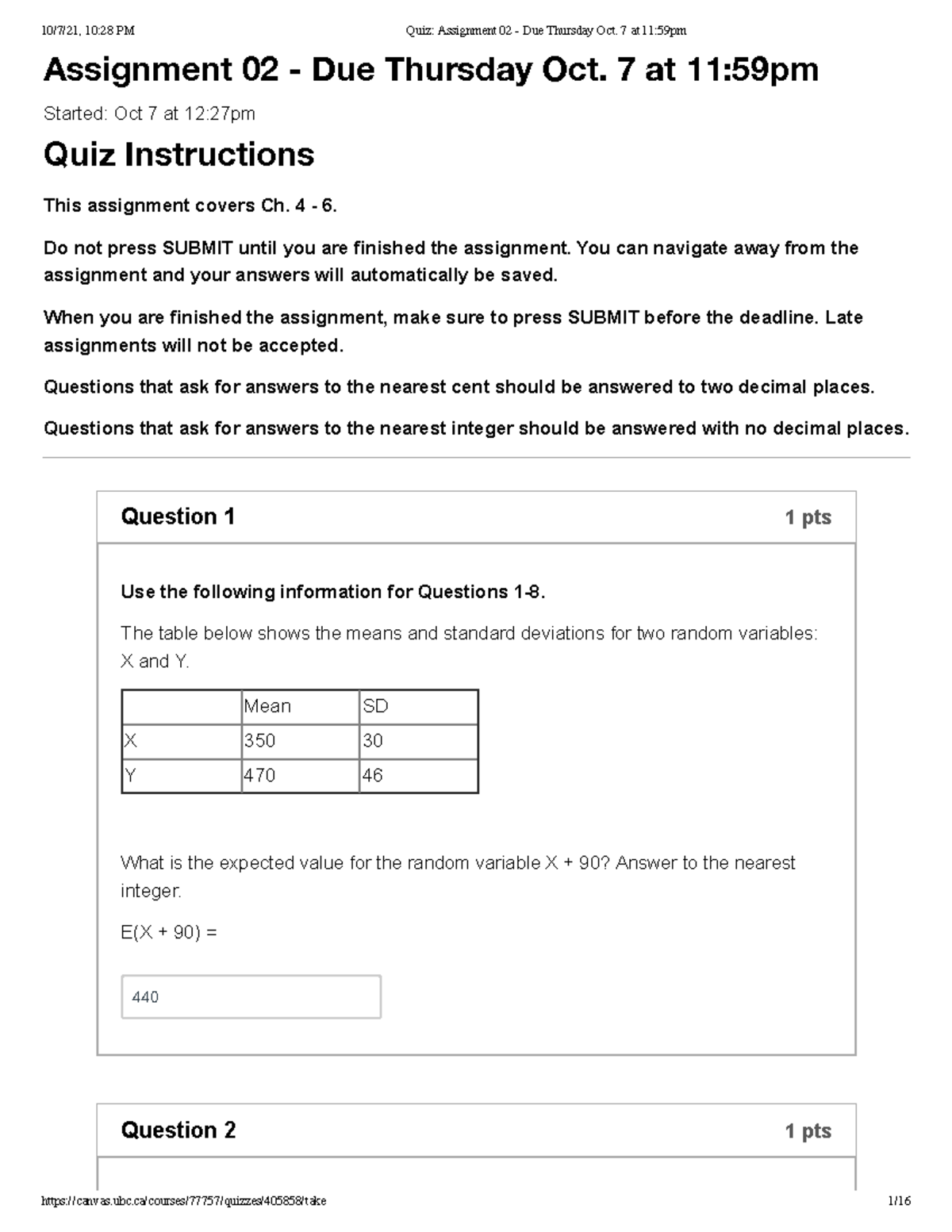 Quiz Assignment 02 - Due Thursday Oct. 7 at 11 59pm - Assignment 02 ...
