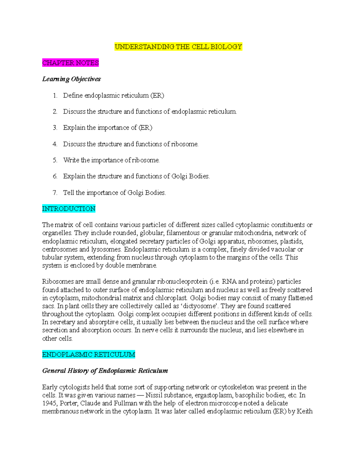 Breakdown of the Cell and Ribosomes - UNDERSTANDING THE CELL BIOLOGY ...