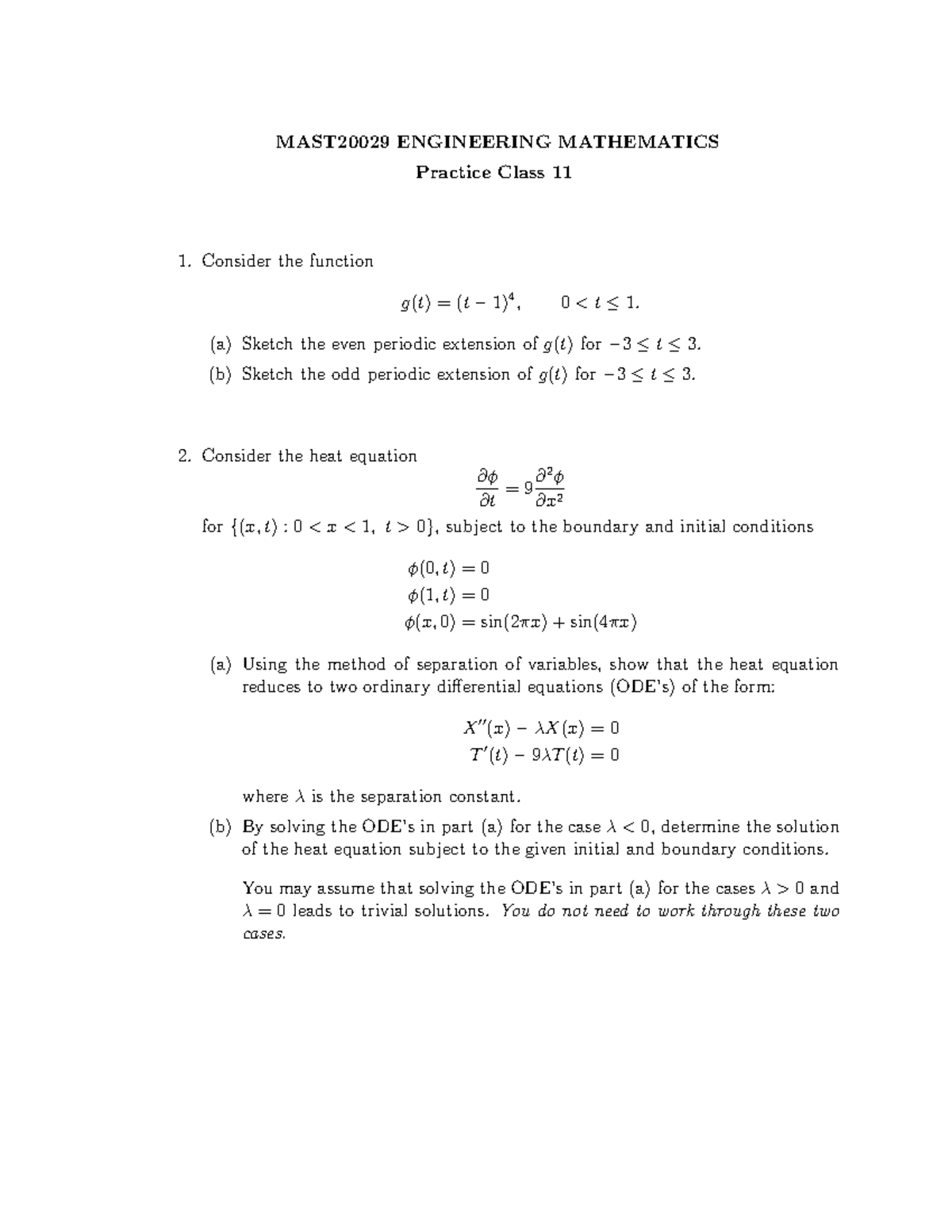 Tutorial 11 questions 2020-1 - MAST20029 ENGINEERING MATHEMATICS ...