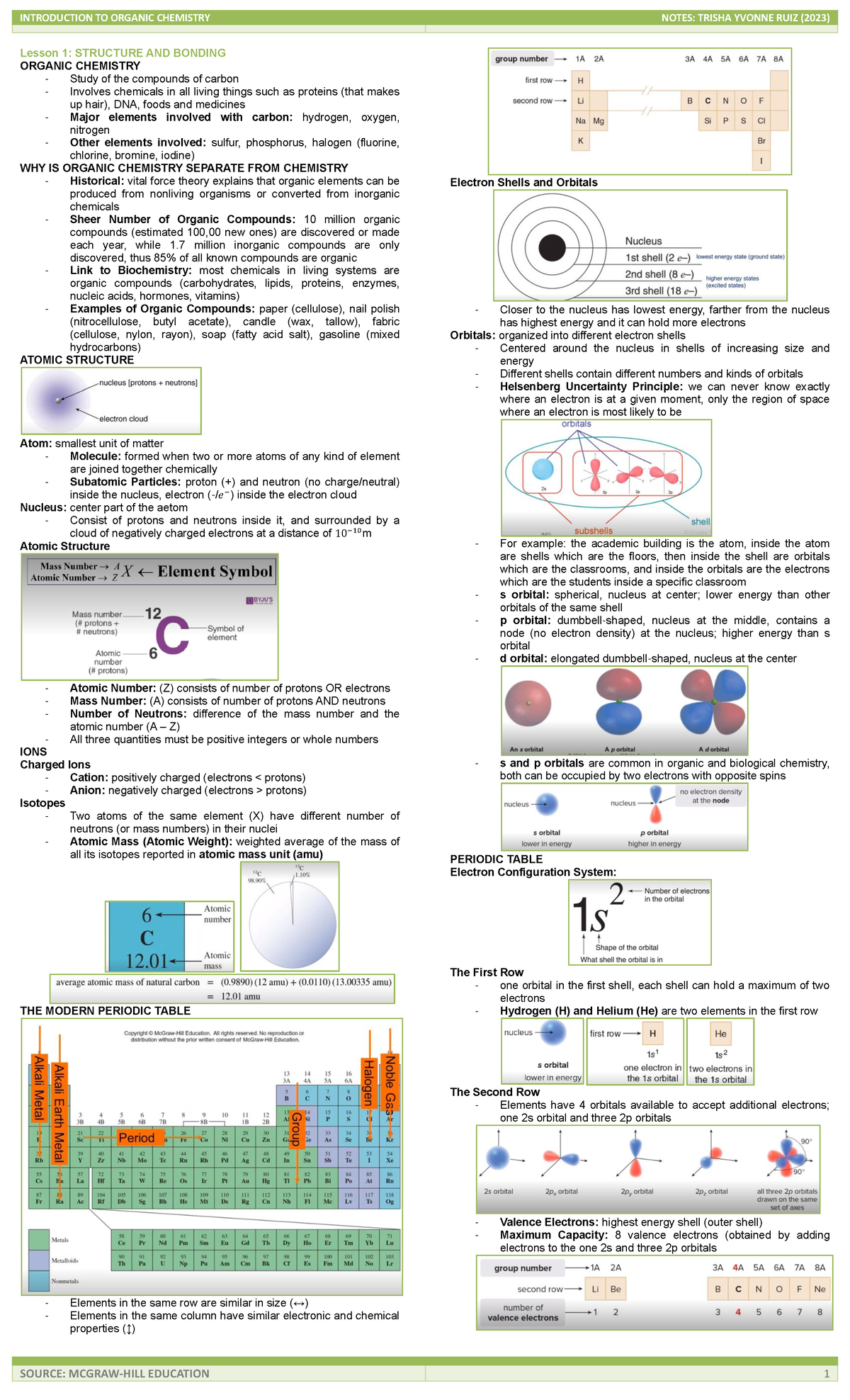 Organic- Chemistry- Notes - Lesson 1: STRUCTURE AND BONDING ORGANIC ...