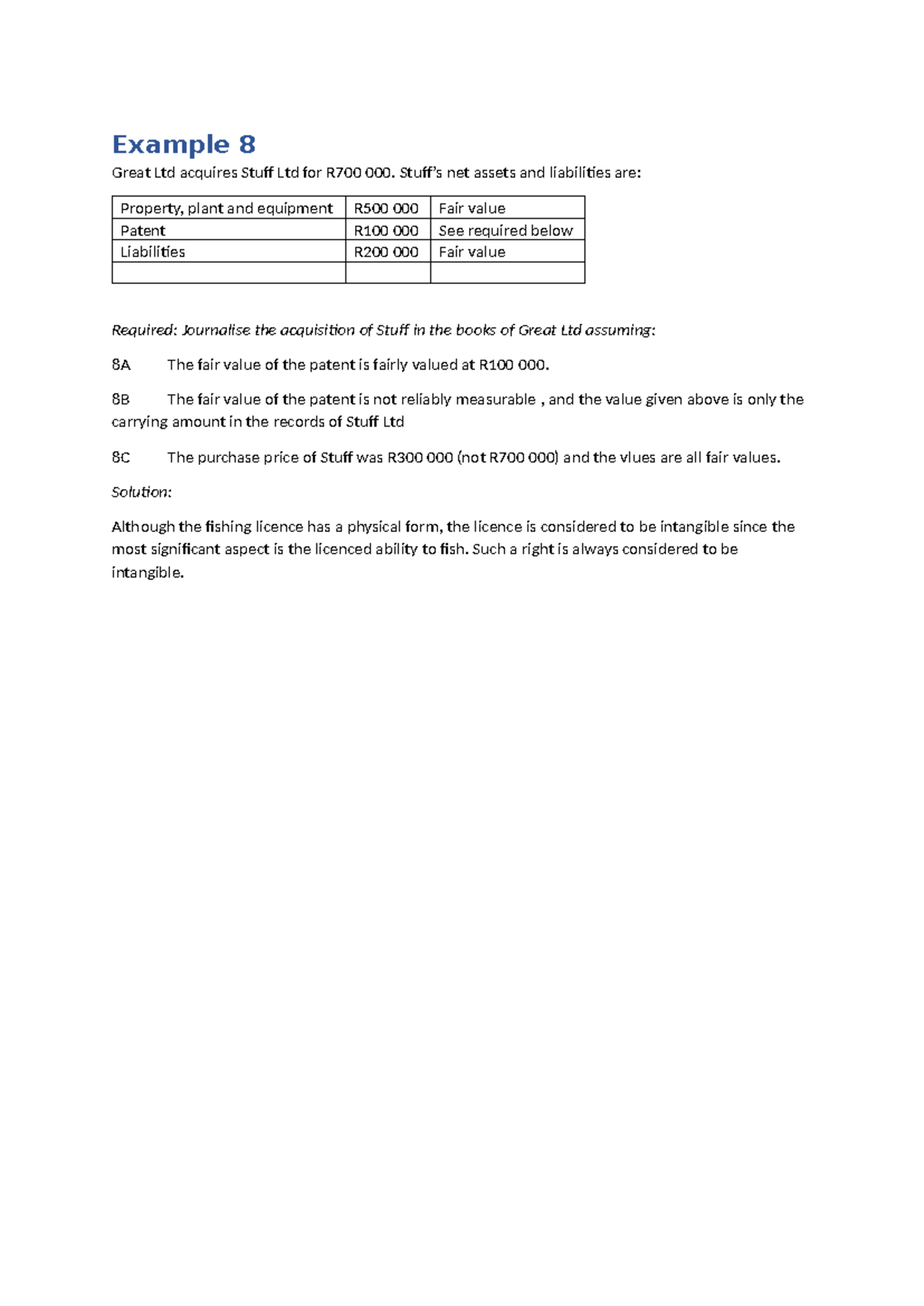 Example 8 - Practice - Example 8 Great Ltd acquires Stuff Ltd for R700 ...