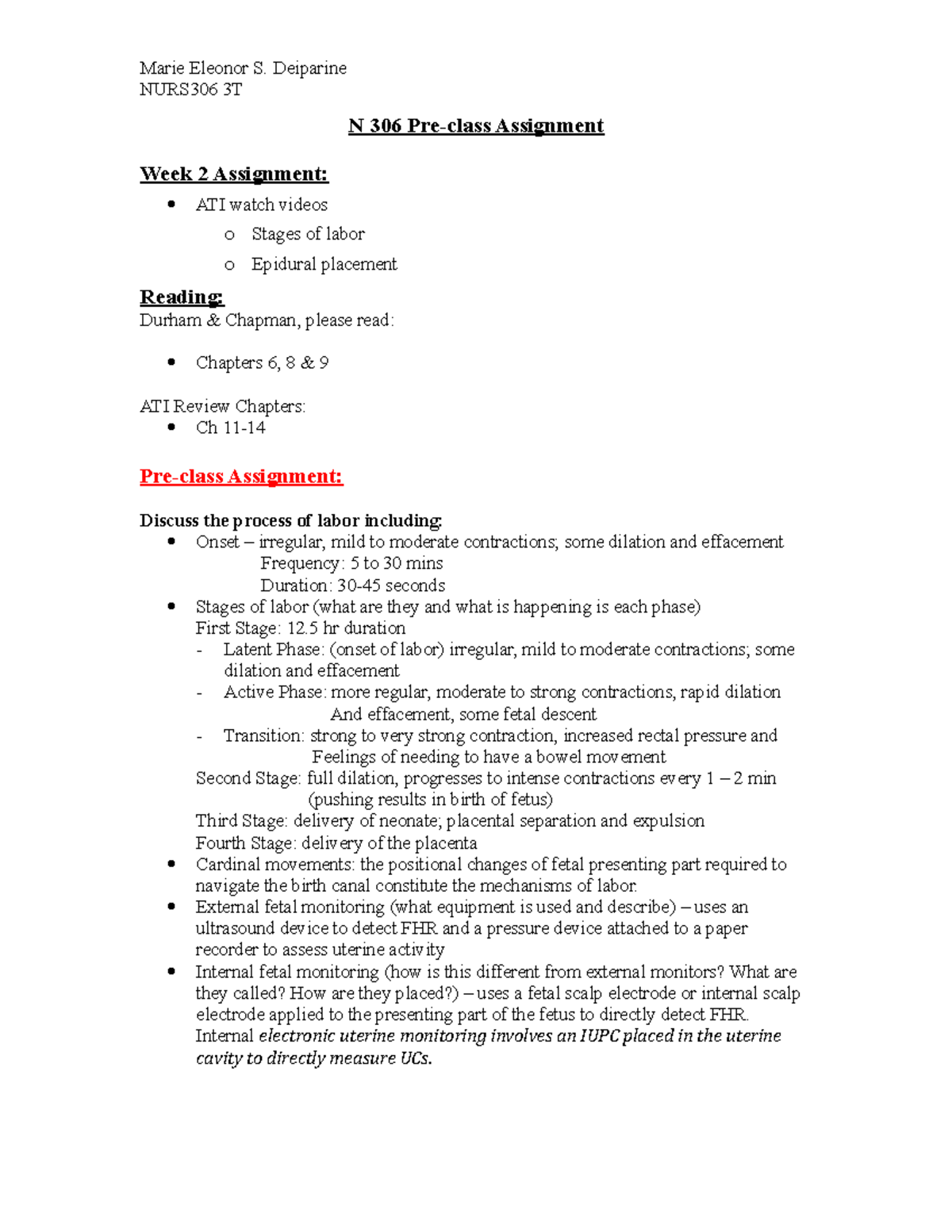 WEEK 1 PRE- Assignment - Marie Eleonor S. Deiparine NURS306 3T N 306 ...