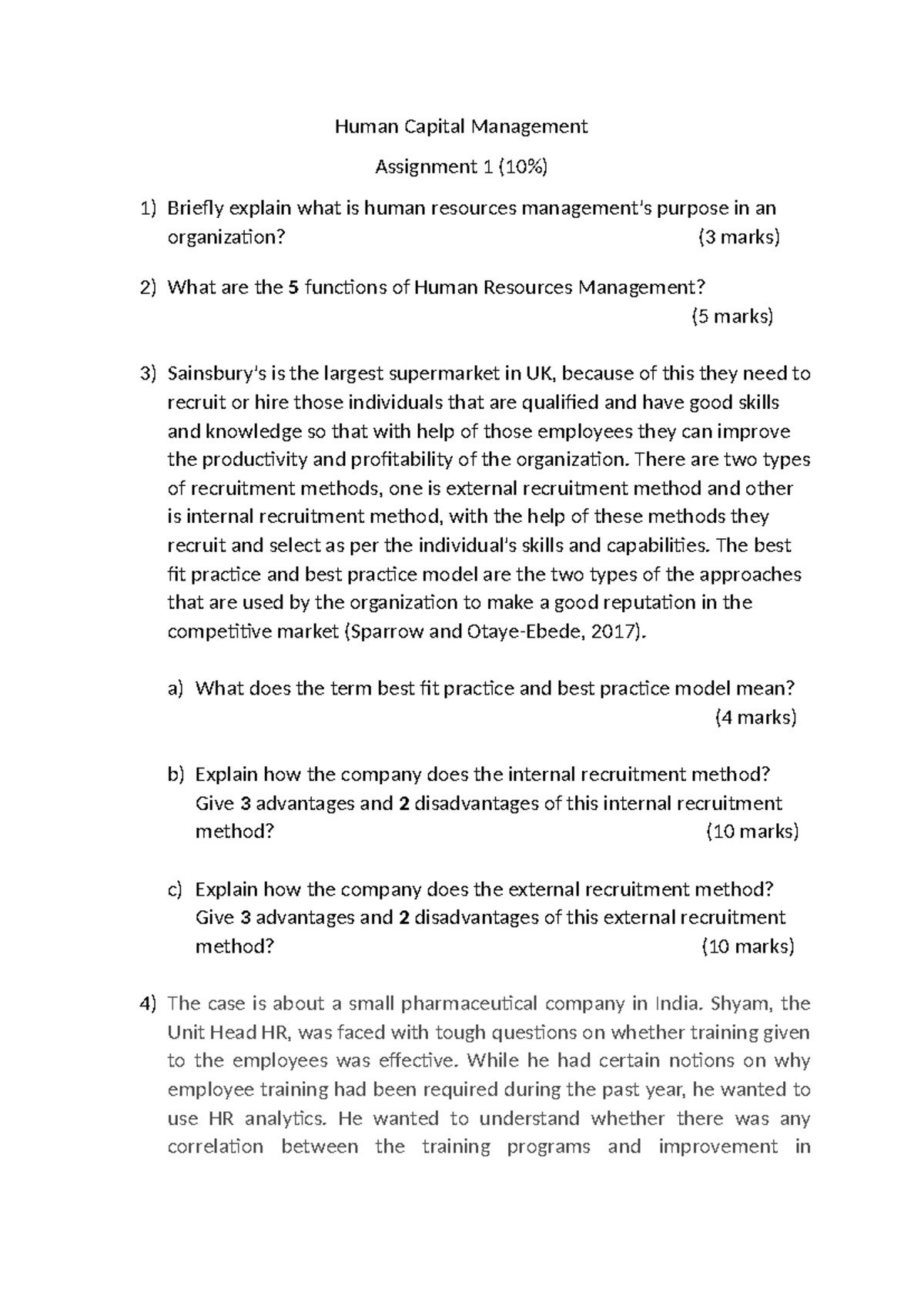 Human Capital Management - Assignment 2 - Human Capital Management ...