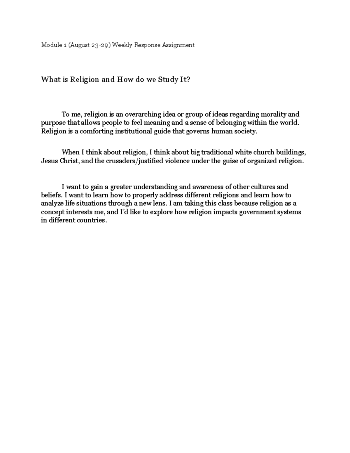 Module 1 weekly writing assignment - Module 1 (August 23-29) Weekly ...