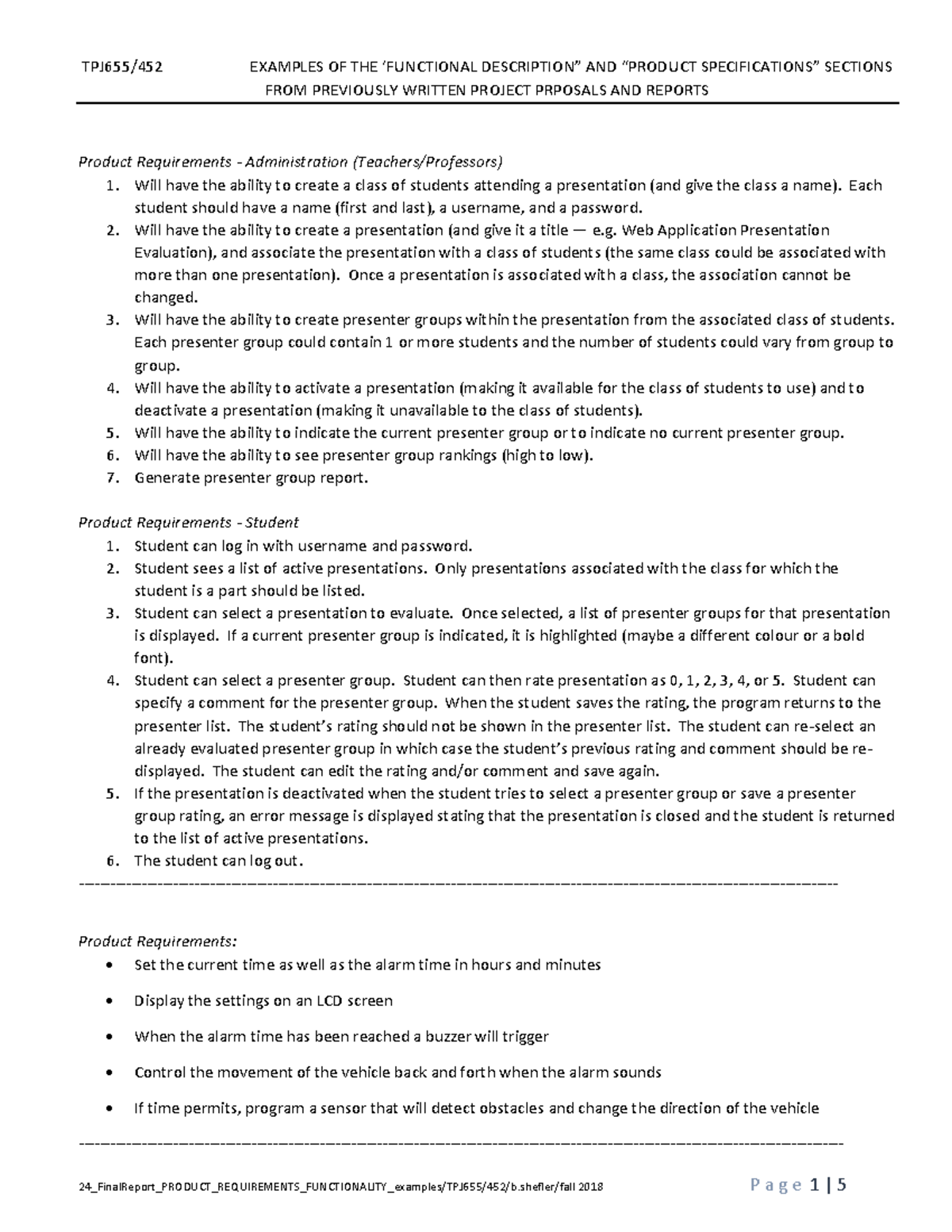 24 Final Report Product Functionality Specifications examples - TPJ655 ...