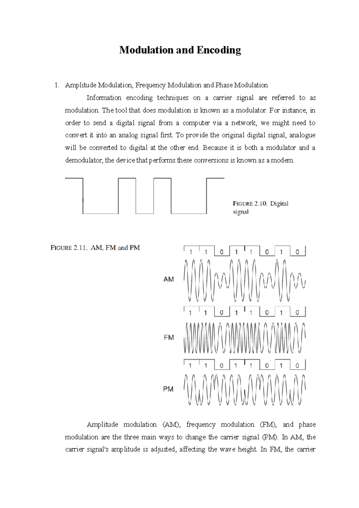 Modulation And Encoding Modulation And Encoding Amplitude Modulation