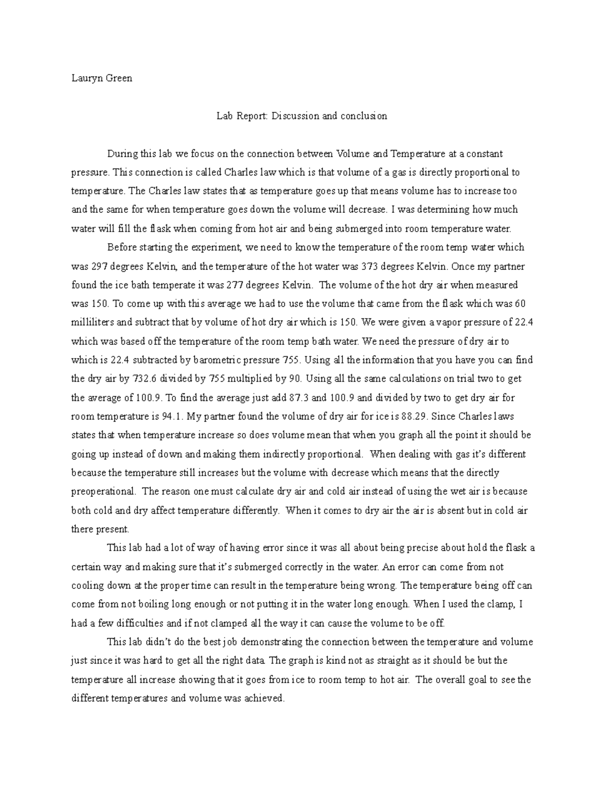 Discussion lab 2 - Lauryn Green Lab Report: Discussion and conclusion ...