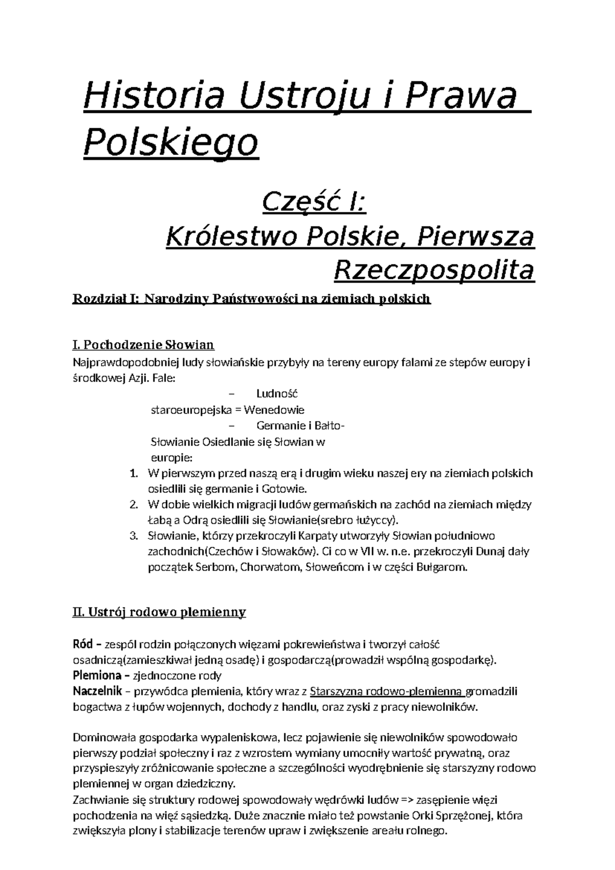 Skrypt HPP - Bardach - Historia Ustroju i Prawa Polskiego Część I: Królestwo Polskie, Pierwsza ...