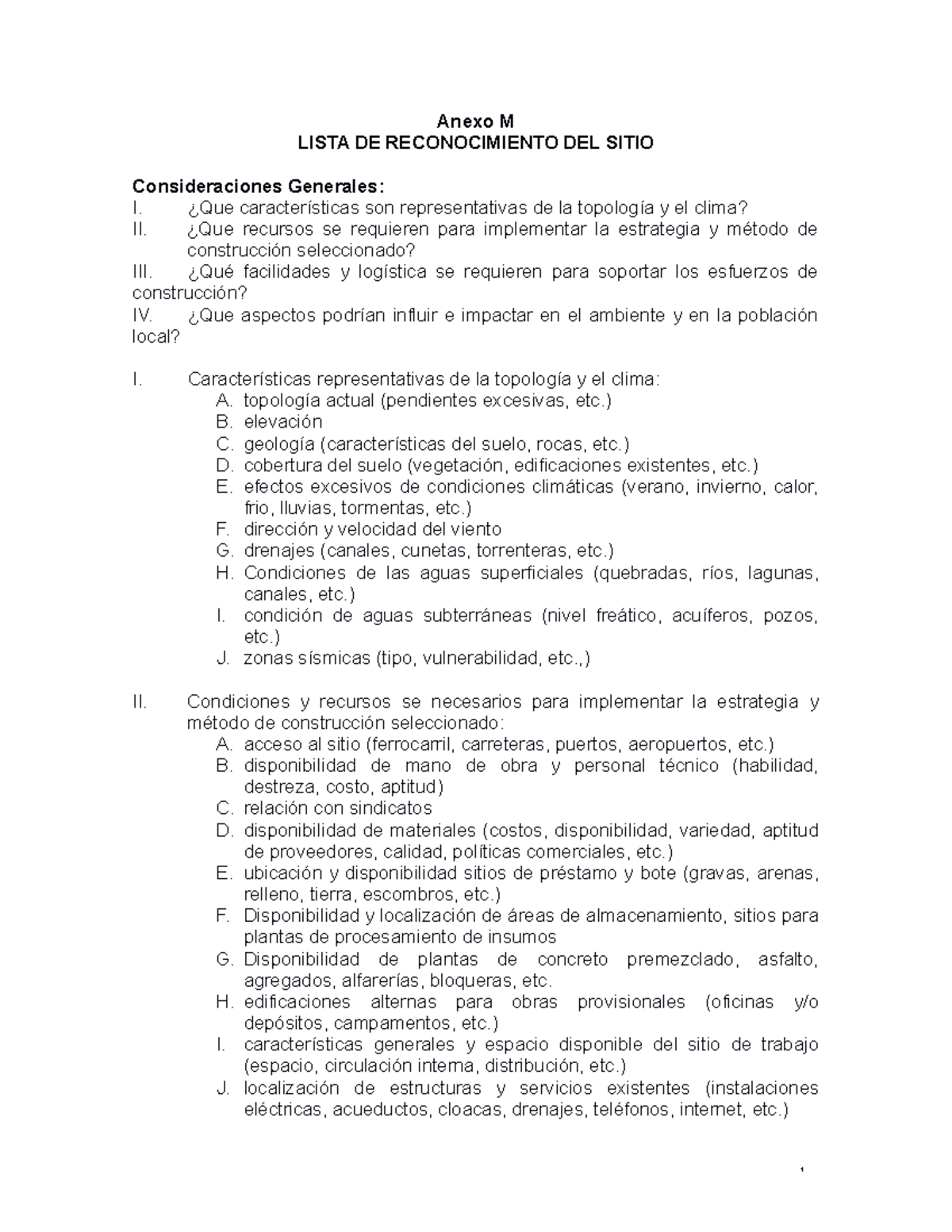 Anexo M Lista Reconocimiento del Sitio - Anexo M LISTA DE ...