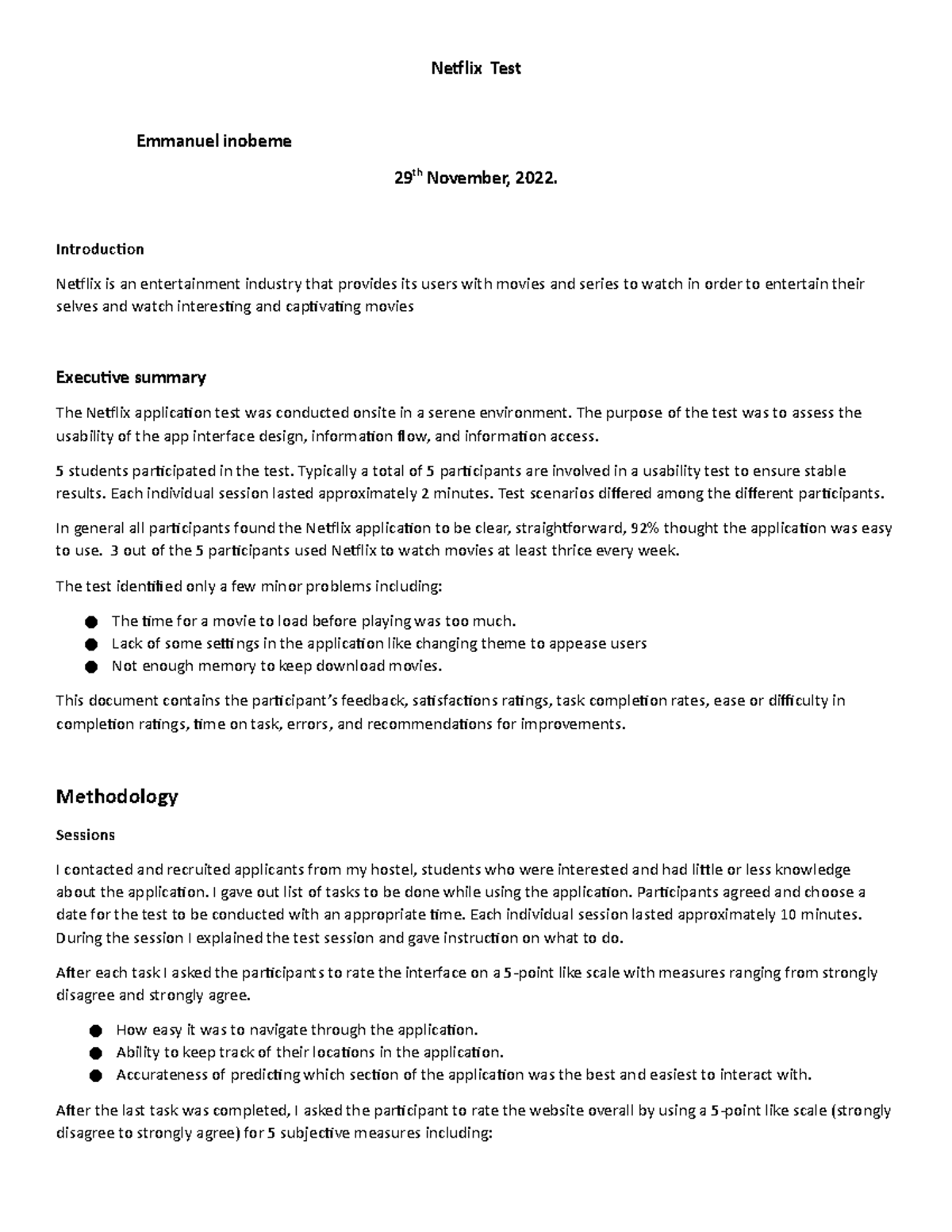 Netflix usability report - Netflix Test Emmanuel inobeme 29 th November ...