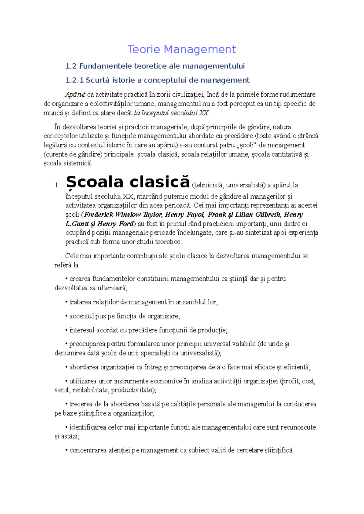 Teorie Management - 2 Scurtă istorie a conceptului de management Apărut ca activitate practică ...