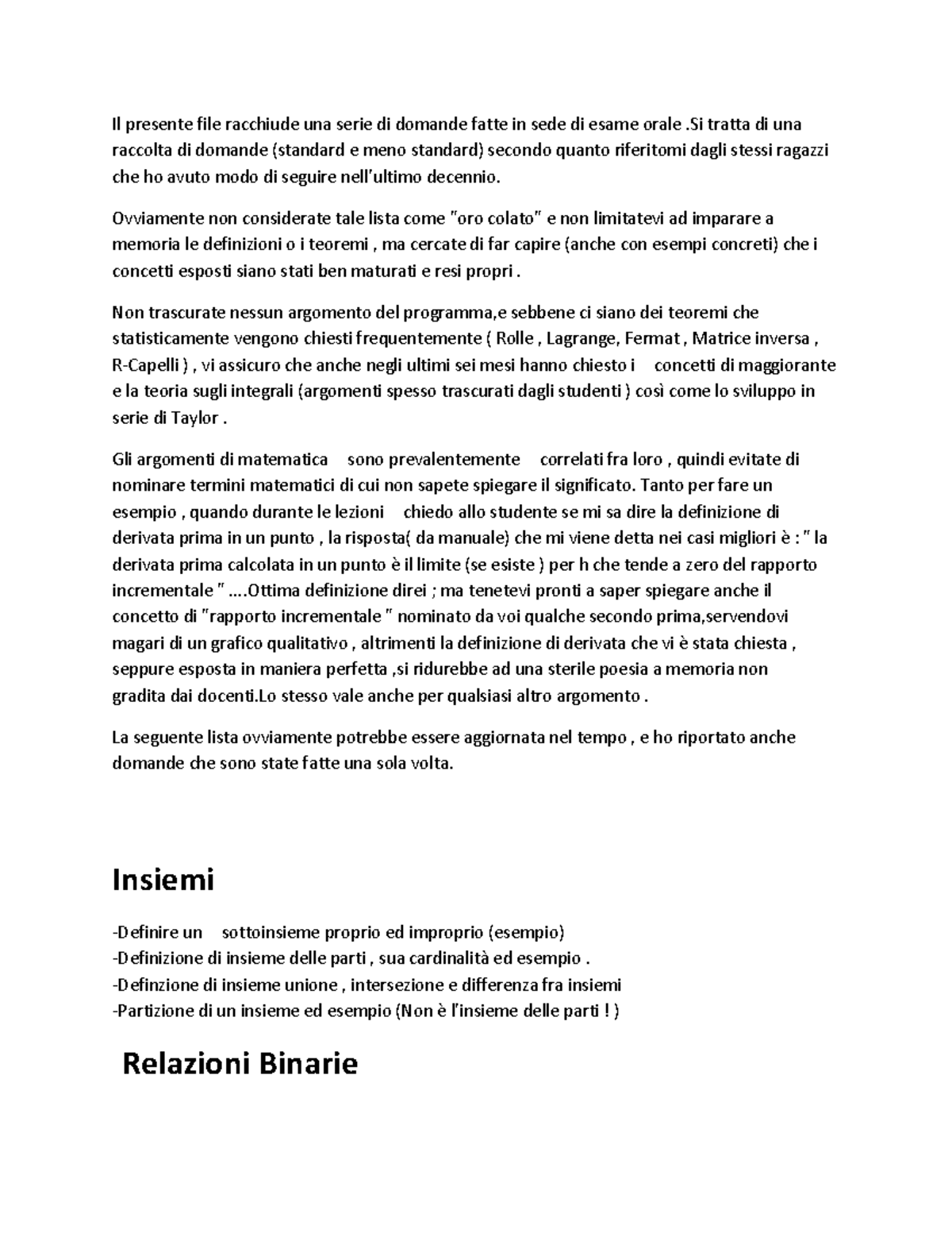 Esame-orale - abc - Il presente file racchiude una serie di domande ...