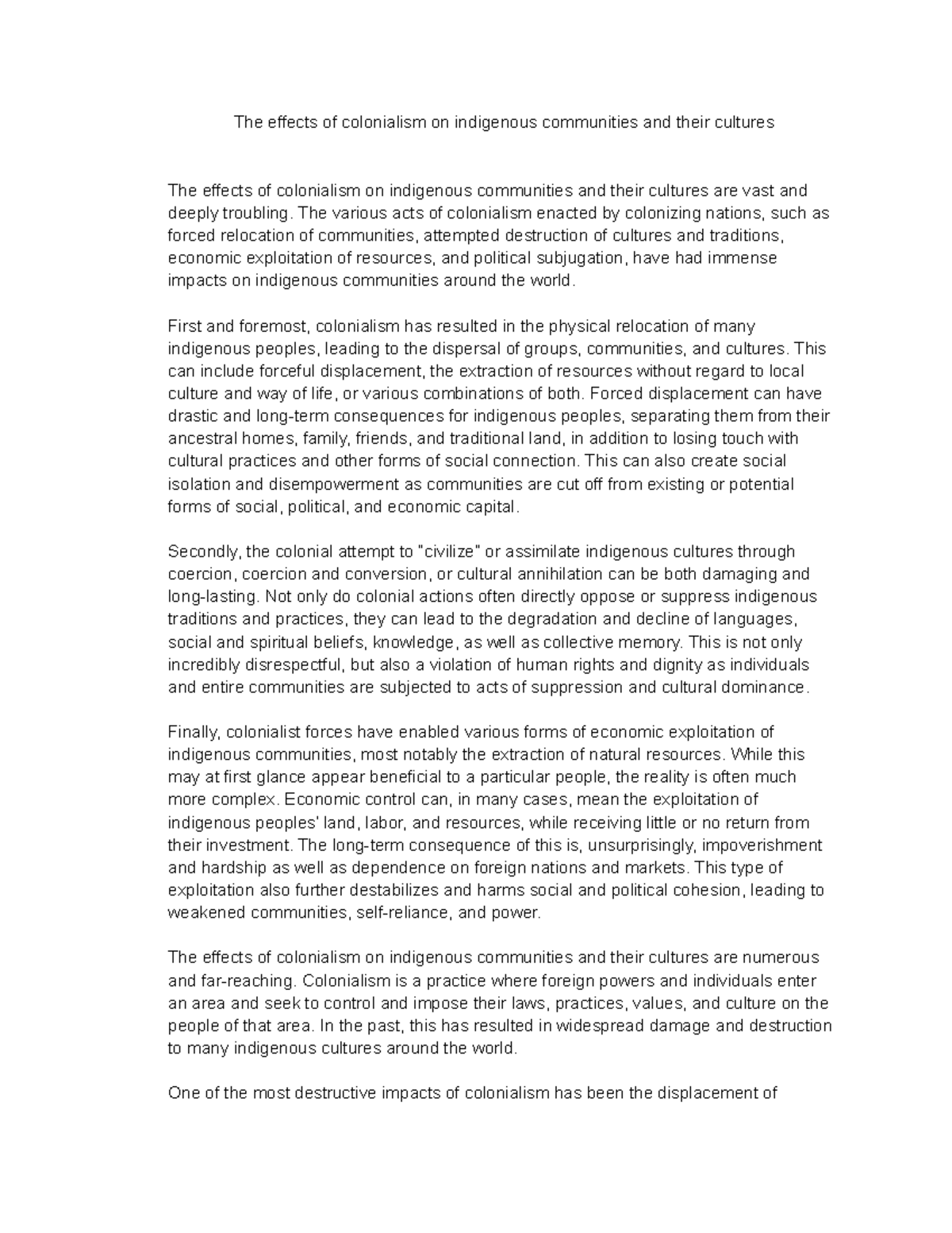 The effects of colonialism on indigenous communities and their cultures ...