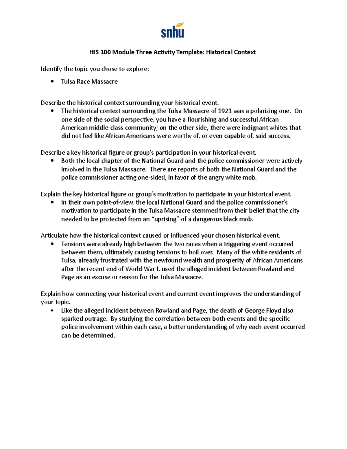 Mod 3 Activity Context Mod 3 HIS 100 Module Three Activity Template