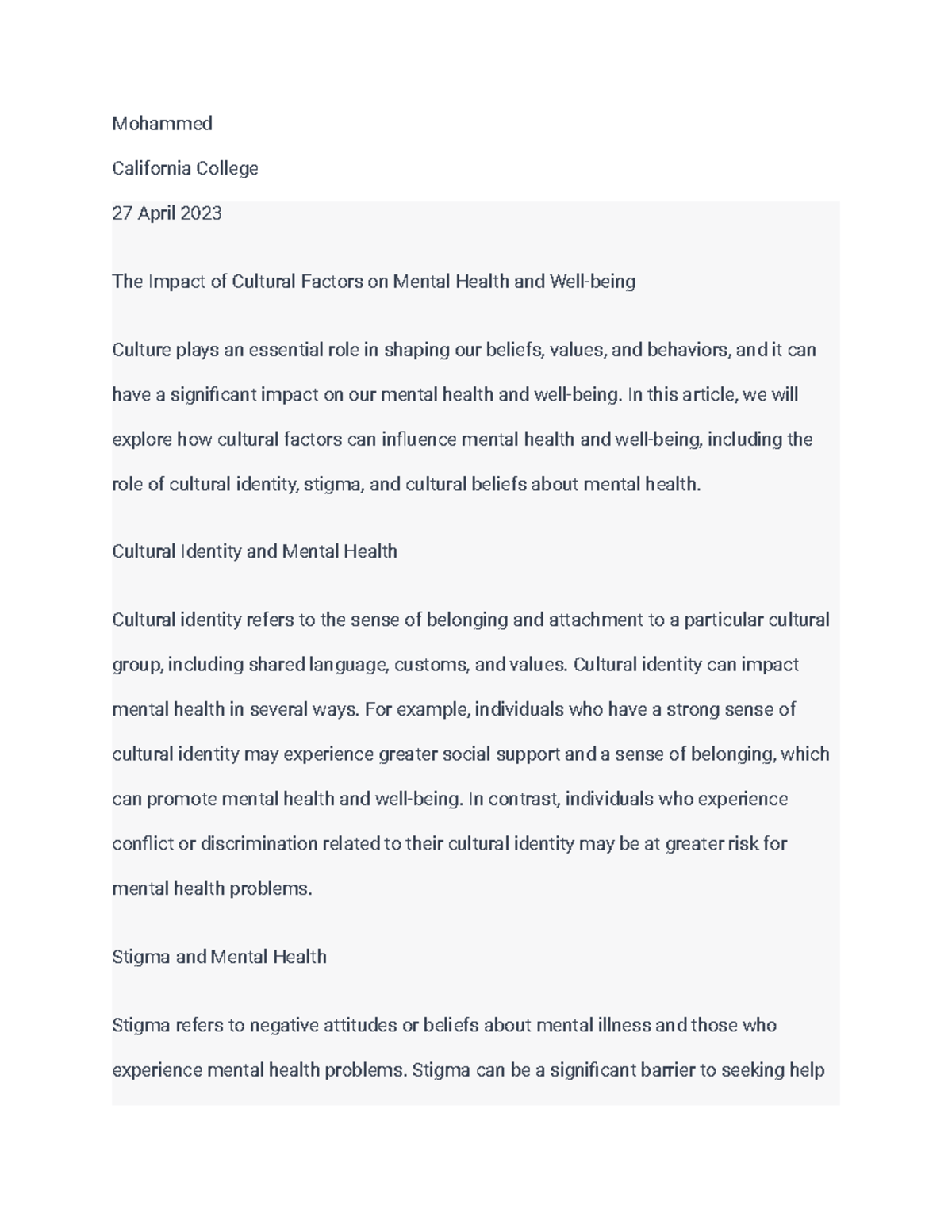 The Impact of Cultural Factors on Mental Health and Well-being - In ...