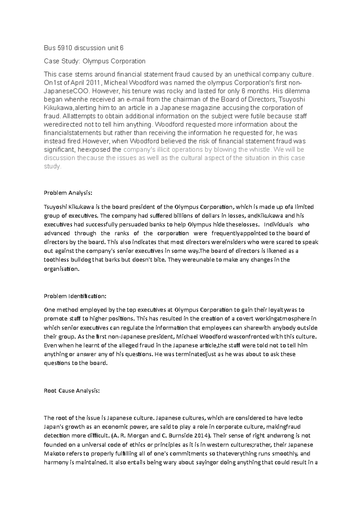 Bus 5910 Discussion Unit 6 - Bus 5910 discussion unit 6 Case Study ...