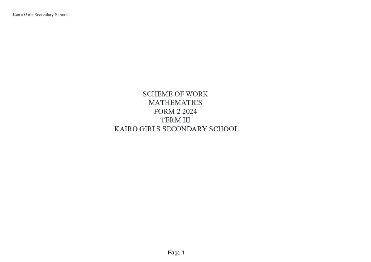 841103 Mathematics Form 2 Term-III - Kairo Girls Secondary School ...