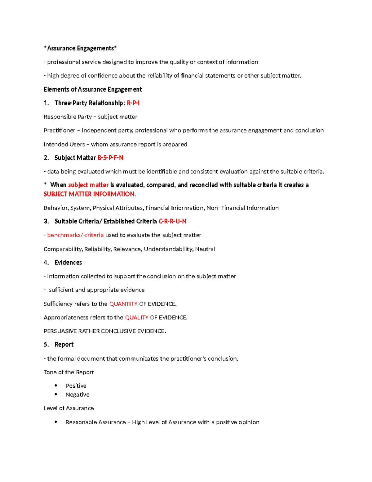 Notes - Assurance Engagements professional service designed to improve ...