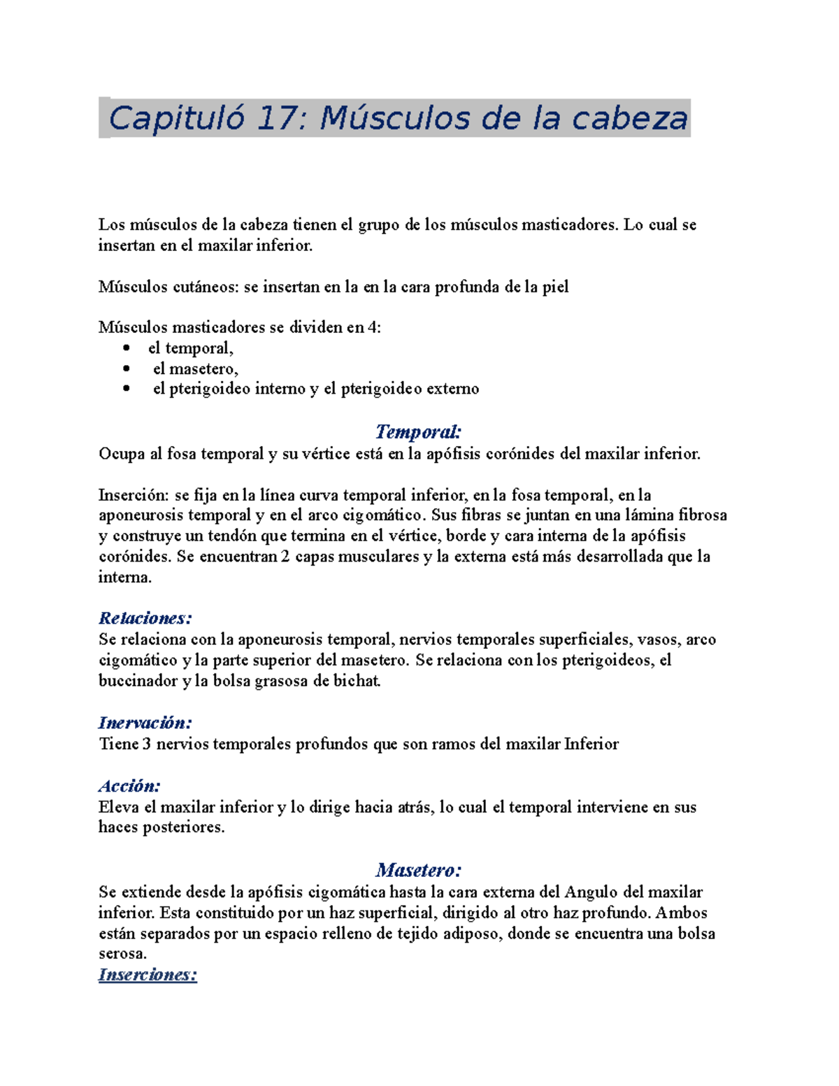 Apuntes-Anatomia cap 17 - Capituló 17: Músculos de la cabeza Los ...