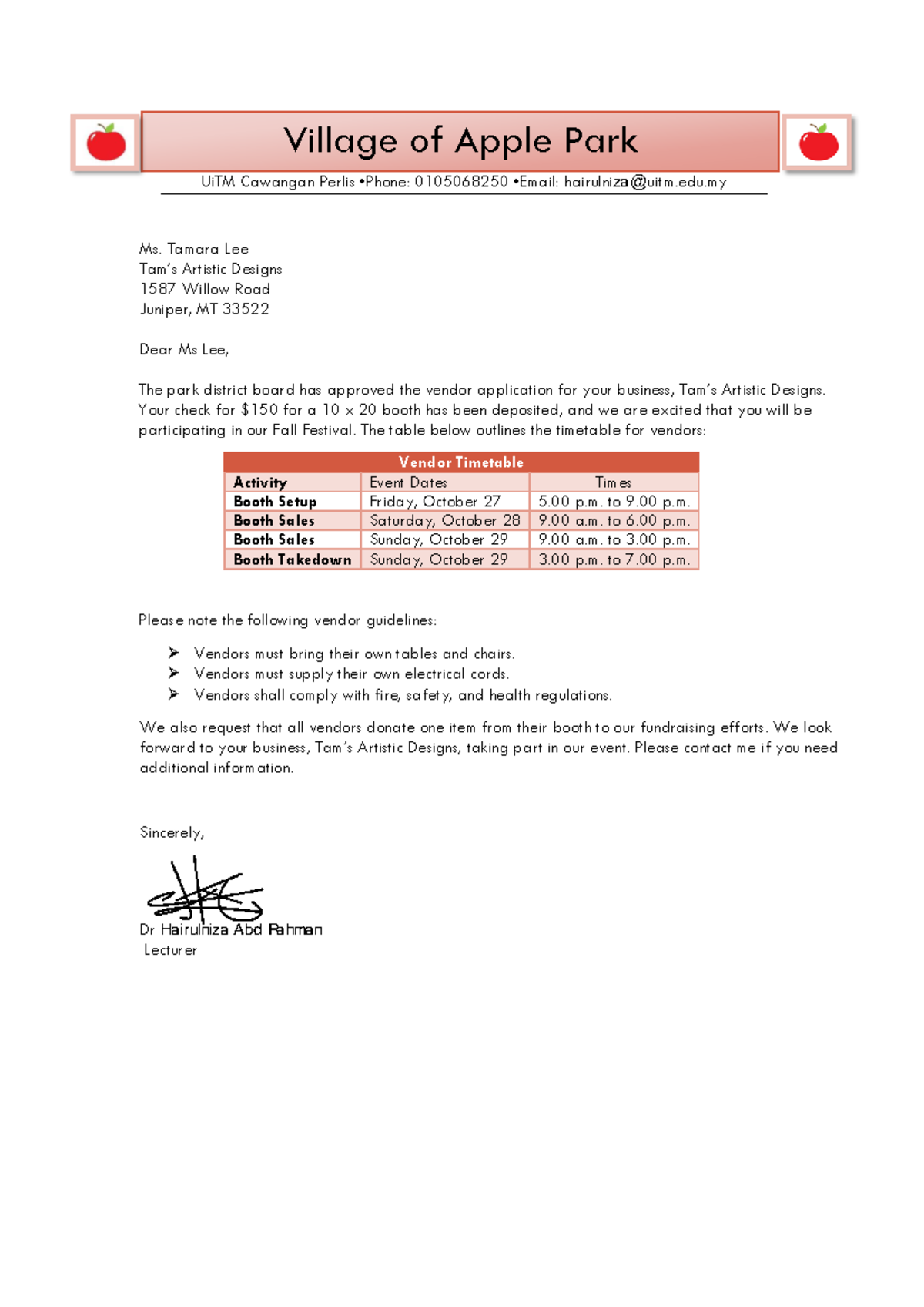 Exercise 2 Letterhead - Hope this can help you. - Ms. Tamara Lee Tam’s ...