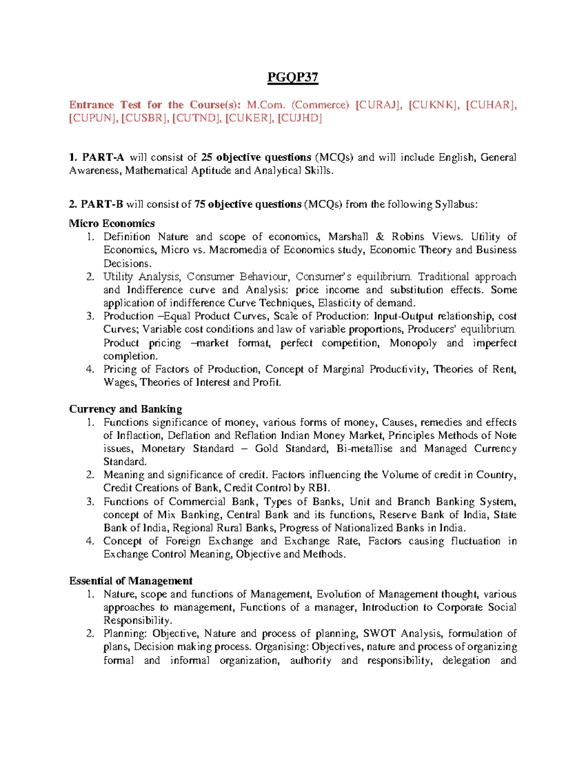 Cuet m.com syllabus - DRD - PGQP Entrance Test for the Course(s): M ...