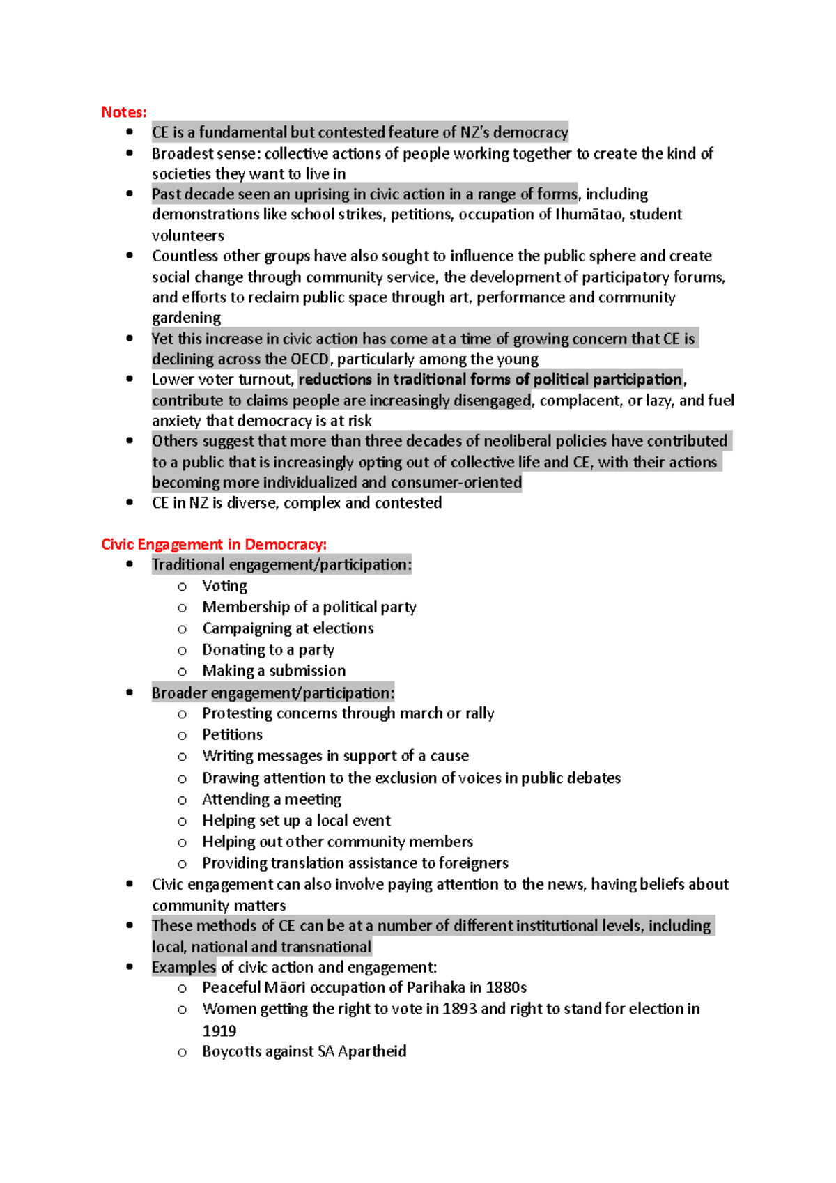Civic Engagement Notes - Notes: CE is a fundamental but contested ...