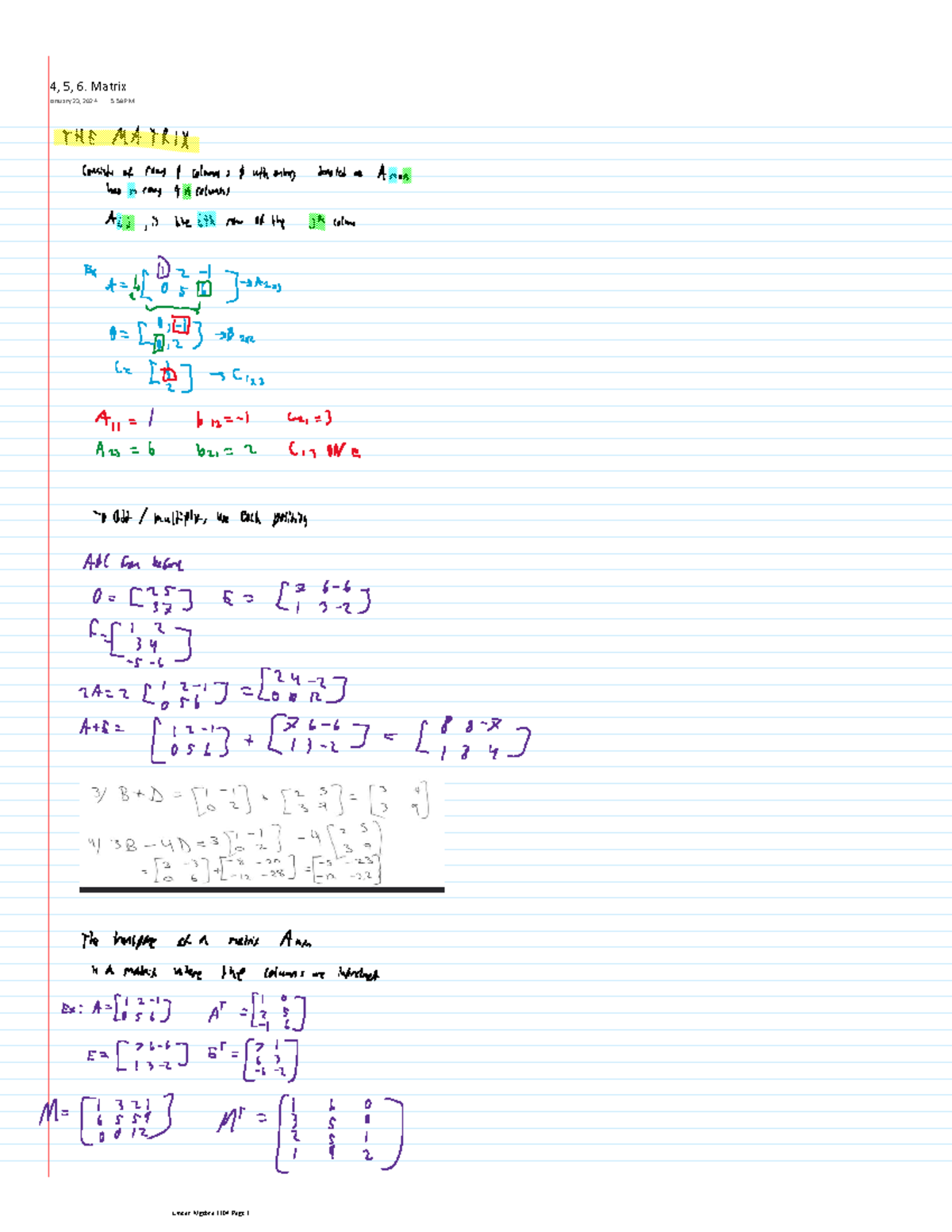 Matrix - Math 1104 - 4, 5, 6. Matrix January 23, 2024 5:58 PM - Studocu