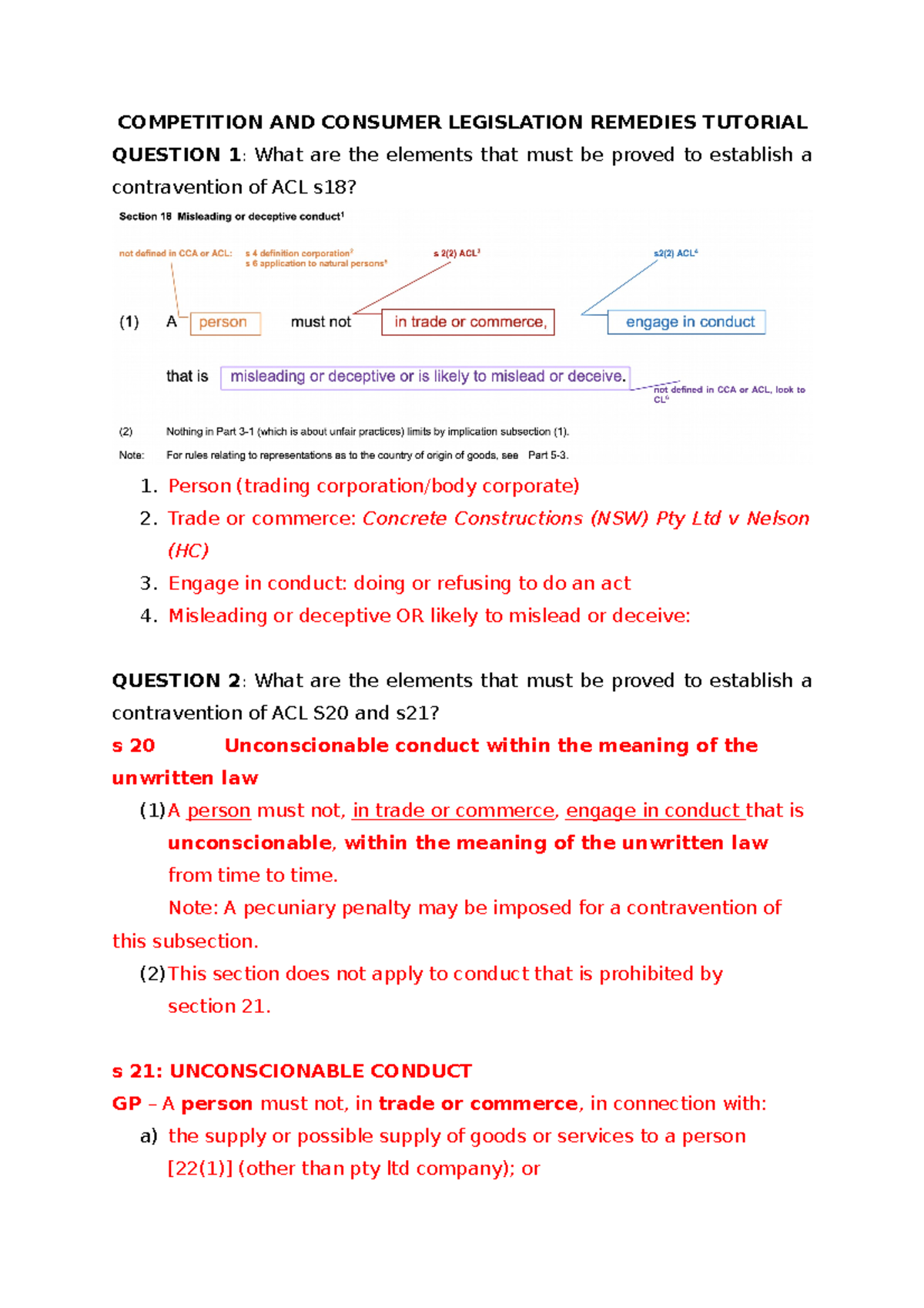 Week 11 Tutorial - week11 - COMPETITION AND CONSUMER LEGISLATION ...
