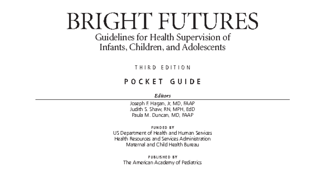 Bright Futures Pocket Guide 3rd Edition - BRIGHT FUTURES Guidelines for ...