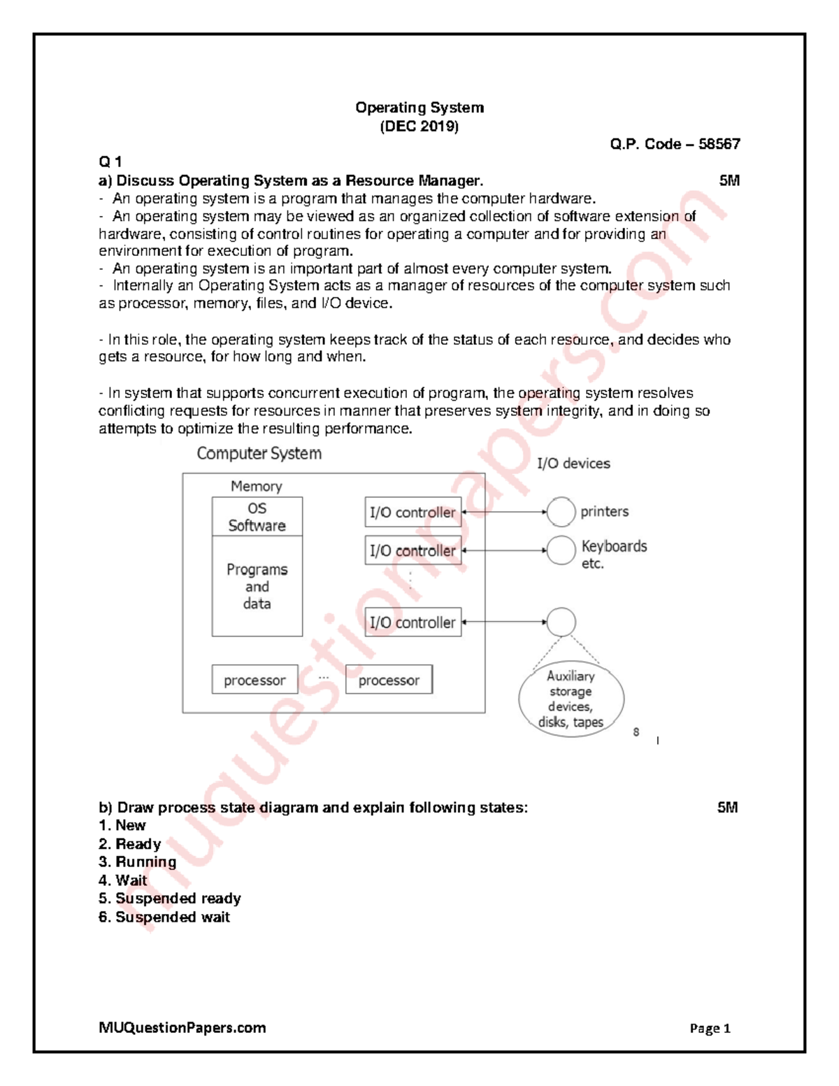 Se Comps Sem4 Os Cbcgs Dec19 Solution Operating System Dec 201 9 Q Code 58567 Q 1 A