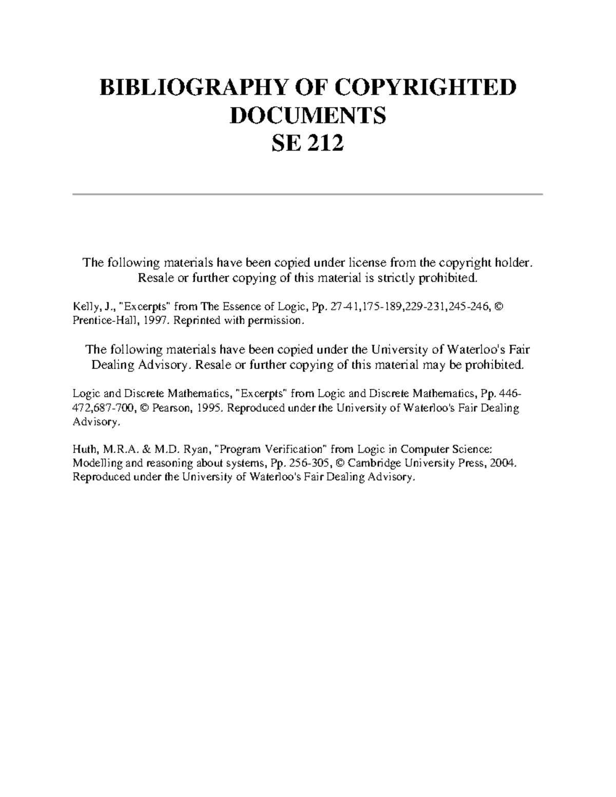 Cs 245 Logic And Computation Bibliography Of Copyrighted Documents Se 212 The Following