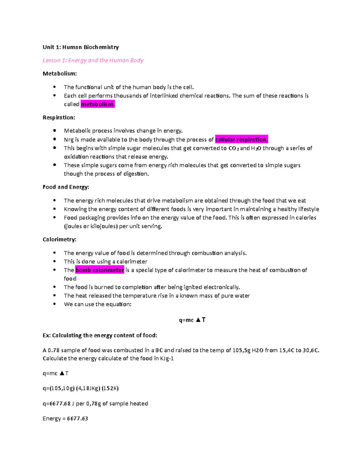 Human Biochemistry - IB bio - Unit 1: Human Biochemistry Lesson 1 ...